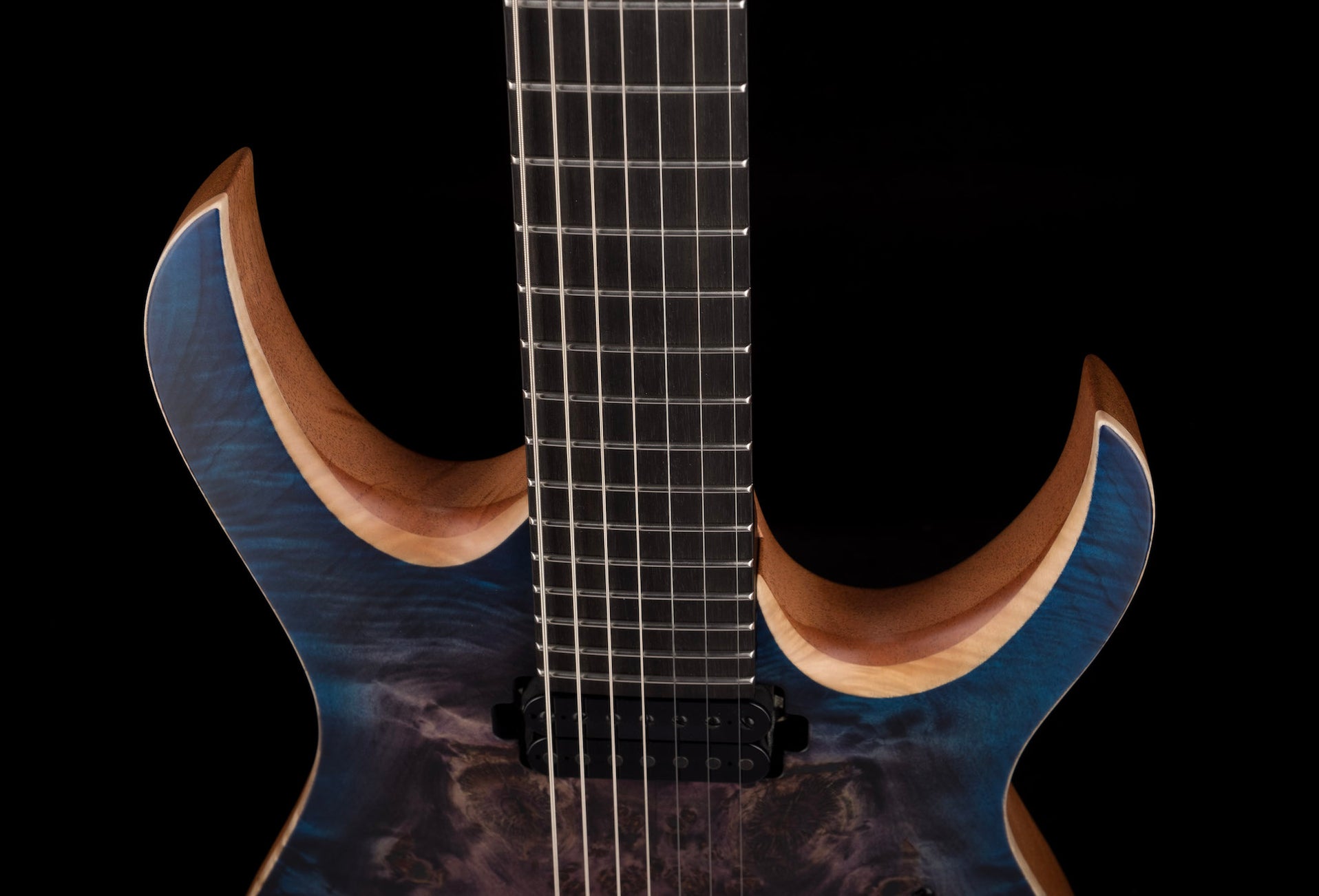 Mayones Duvell Elite 7 String 27" Baritone Dirty Purple Blue Burst ...
