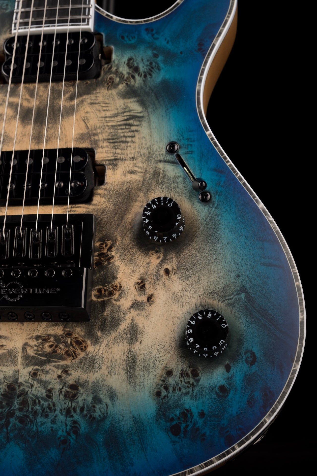 Mayones Regius 4Ever 6 String 3A Grade Eye Poplar Top Jeans Black Thre ...