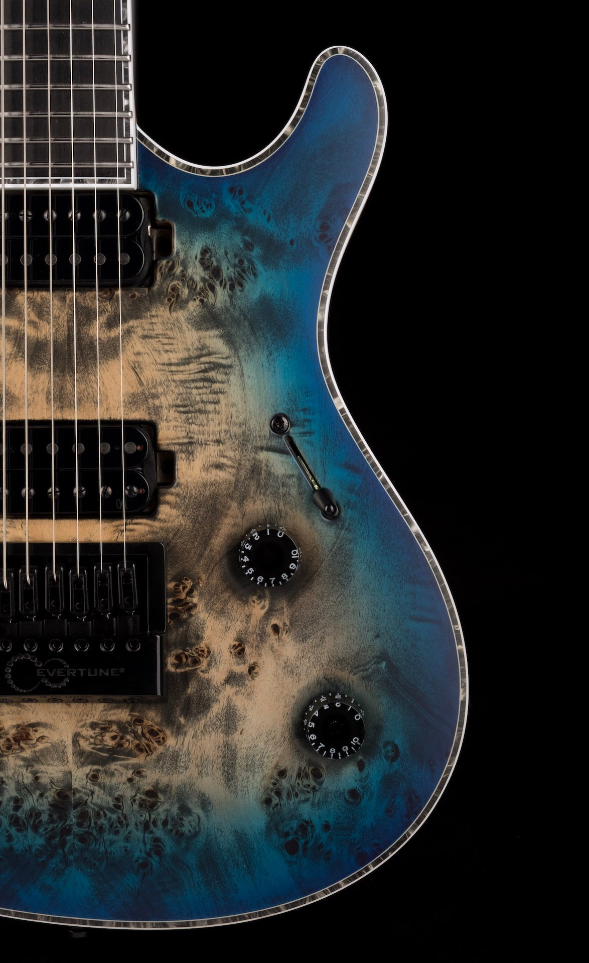 Mayones Regius 4Ever 6 String 3A Grade Eye Poplar Top Jeans Black Thre ...